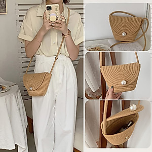 NIBD Straw Crossbody Bags for Women Mini Beach Bag, Woven Bucket Bag,Bohemian Summer Beach Basket Vacation Shoulder Bag (Brown)