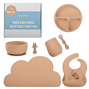 8-PIECE SILICONE BABY FEEDING SET-SUCTION BOWL, DIVIDED PLATE, SIPPY CUP, PRE-POON,BABY FORK, SPOON, ADJUSTABLE BIB, PLACEMAT, FALL, BABY ITEMS, BABY LED WEANING SUPPLIES, BABY LED WEANING UTENSILS