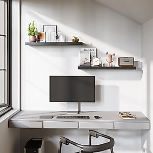 BAMEOS Floating Shelves, Black Wall Mounted Wooden Shelves with Invisible Brackets Set of 2, Hanging Wall Shelves Decoration for Bedroom and Kitchen