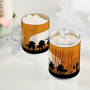 Kigai 4PCS Desert Cowboy Qtip Holder Dispenser with Lids - 14 oz Bathroom Storage Organizer Set, Clear Apothecary Jars Food Storage Containers, for Tea, Coffee, Cotton Ball, Floss