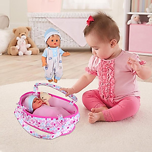 Baby Doll Cradle Bassinet Portable Doll Carrier Carry Bag Doll Bed,Baby Doll Accessories Playset,with Doll Clothes Soft Pillow Quilt Blanket Bear,for 8-9-10-11-12 Inch Smaller Alive Baby Doll
