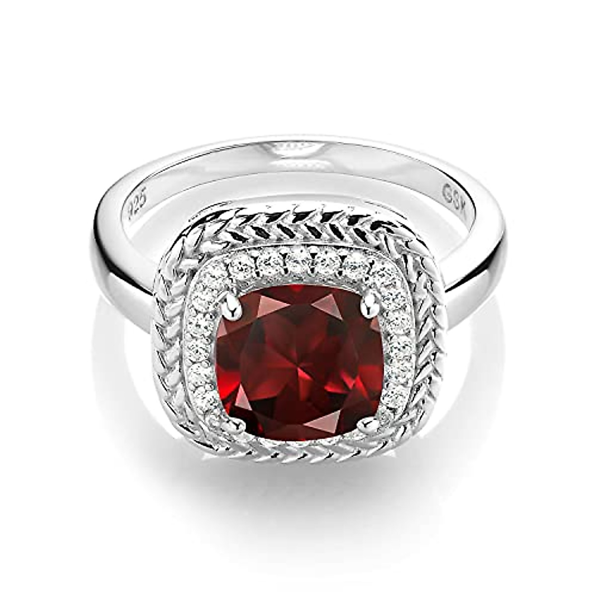 Gem Stone King 925 Sterling Silver 8MM Cushion Gemstone Birthstone Halo Engagement Ring | Wedding Engagement Anniversary Promise Ring For Women | Available In Size 5, 6, 7, 8, 9