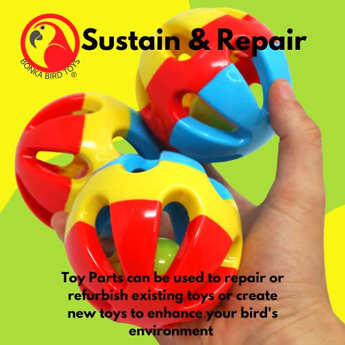 Bonka Bird Toys 1312 Pk3 Soccer Ball 3 Inch Durable Colorful Plastic Foot Talon Foraging Parrot Cockatoo African Grey Macaw Eclectus and Similar Birds