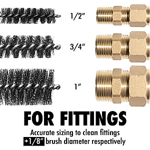 Vouyar 6pcs Copper Tube Pipe Cleaner for Fittings, 1/2” 3/4” 1” Pipe Cleaning Brush Set, Stainless Steel Wire Bore Brushes for Power Drill, 1/4 Inch Hex Shank