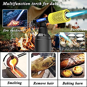 Molgoc Butane Torch with Anti-scalding Device,Stainless Steel Protective Cover,Refillable Kitchen Torch Lighter,Adjustable Flame Guard. (Butane Gas Not Included,Yellow) (yellow)