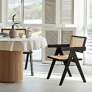 comfy to go Rattan Dining Chairs Set of 2, Kitchen Chairs Cane for Dining Room, Black