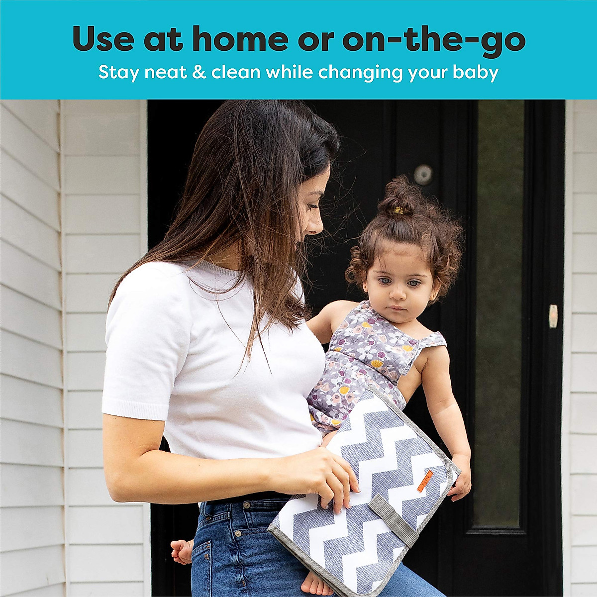 Baby Portable Diaper Changing Pad, Travel Mat Station for Infants and Newborns - (Chevron) Small and Compact Design