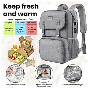 MATEIN Lunch Bags for Women, Cooler Lunchbox Insulated Work Backpack with USB Charging Port, Water Resistant Travel Computer Bag College Daypack Fits 15.6 Inch Laptop Friendship Gifts for Women, Grey