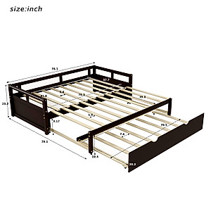 SOFTSEA Twin to King Daybed with Trundle, Extendable Twin Daybed to King Daybed Sofa Bed Frame No Box Spring Needed