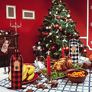 DULEFUN 12pcs Christmas Wine Bags, Christmas Wine Burlap Bags Buffalo Plaid Wine Bags Reusable Xmas Wine Bottle Clothes Covers for Christmas Wedding New Year Holiday Party Decor