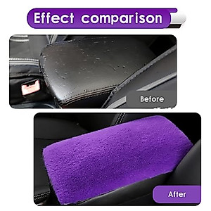 QODOLSI 1 PC Car Armrest Box Mat, 11.81" x 7.87" Soft Faux Rabbit Plush Center Console Elbow Pad, Elastic Back Mount Non-Slip Protective Cover, Product Compatible with Most Car Models (Purple)