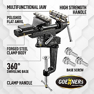 Dual-Purpose Bench Vise 3.3" Universal with Multifunctional jaw, 360° Swivel Clamps on Vise, Multi-functional Combined Vise with Quick Adjustment, Movable Home Vice for Woodworking