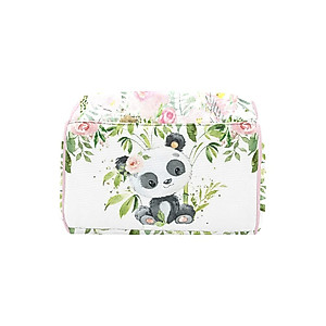 SunFancy Personalized Pink Flower Panda Bamboo Diaper Backpack with Name Text Large Capacity Custom Multi-Function Bag Unisex Travel Backpack for Mom Dad Boy Girl