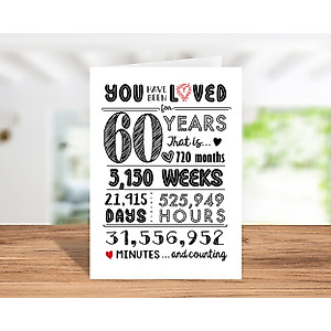 Katie Doodle 60th Birthday Card - Super Cute 60th Birthday Gifts for Women, 60th Birthday Decorations Women, 60th Birthday Decorations for Men, Table Decor - Includes 60 Years Loved Card & Envelope