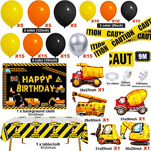 Winrayk Construction Party Decorations Birthday Supplies, Construction Balloon Arch Backdrop Tablecloth Caution Tape Engineering Truck Foil Balloons, Construction Birthday Party Supplies for Boys Kids