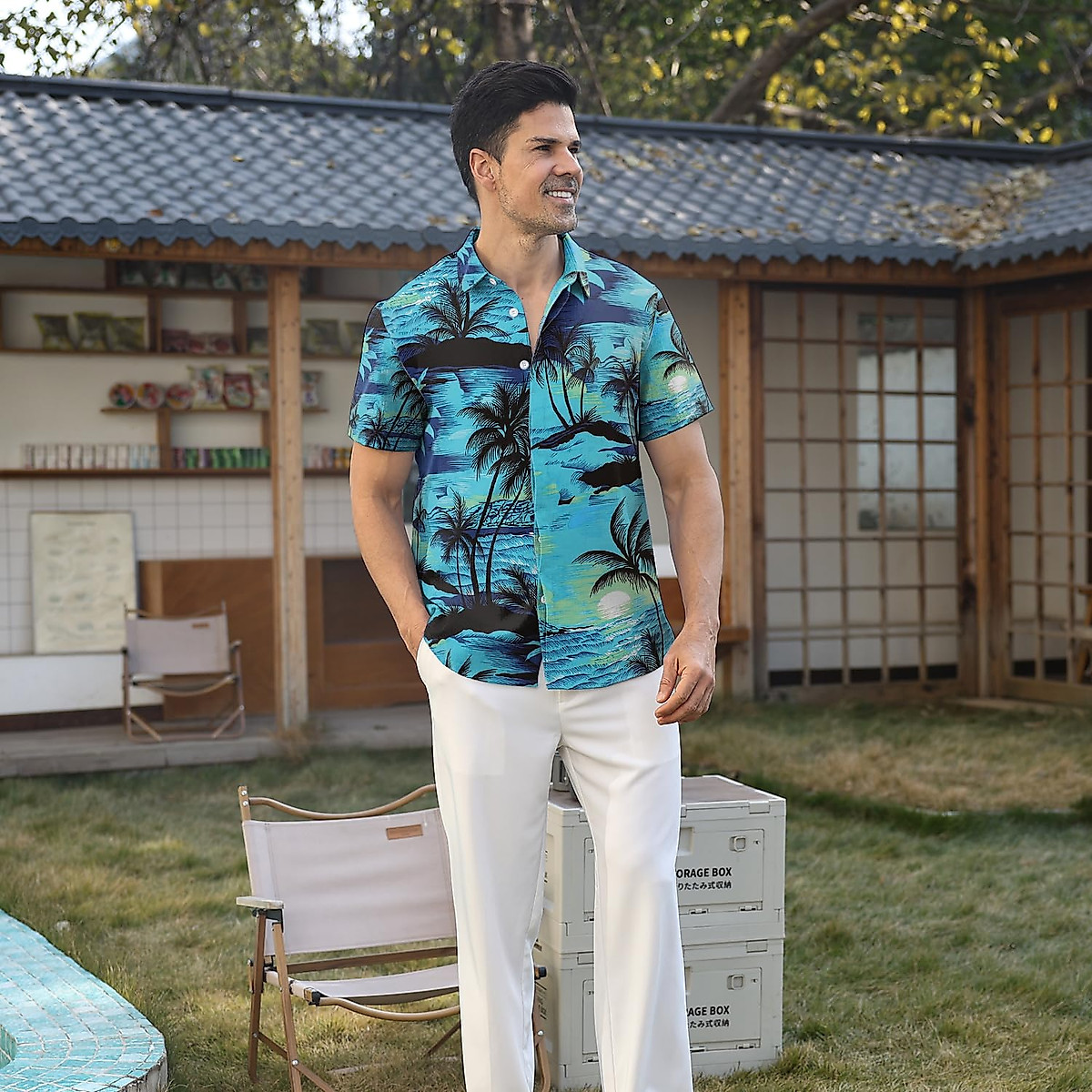 Rioofinx Hawaiian Shirt for Men Sleeves Printed Casual Button Down Summer Beach Dress Shirts Green