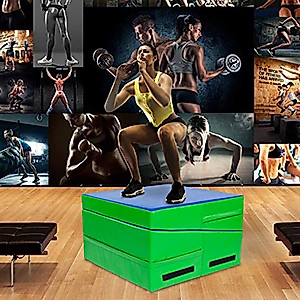 Matladin Folding Gymnastics Cheese Wedge Incline Mat, Gym Fitness Tumbling Skill Shape Mat for Kids Girls Home Training Exercise (55"x28"x14", Blue+Green)