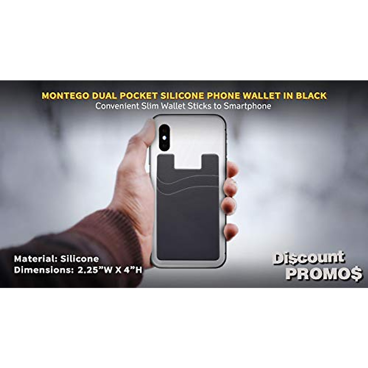 DISCOUNT PROMOS 10 Montego Silicone Phone Wallets Pack - Strong Adhesive, Dual Pocket - Black