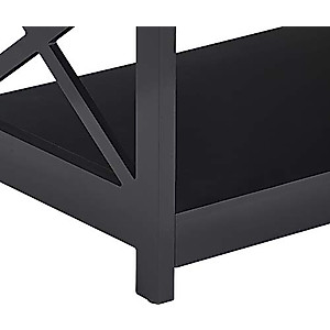 Serta Bismarck Modern Farmhouse Coffee Table with Lower Storage Shelf, Rectangle Tabletop with X-Shaped Lattice, Black