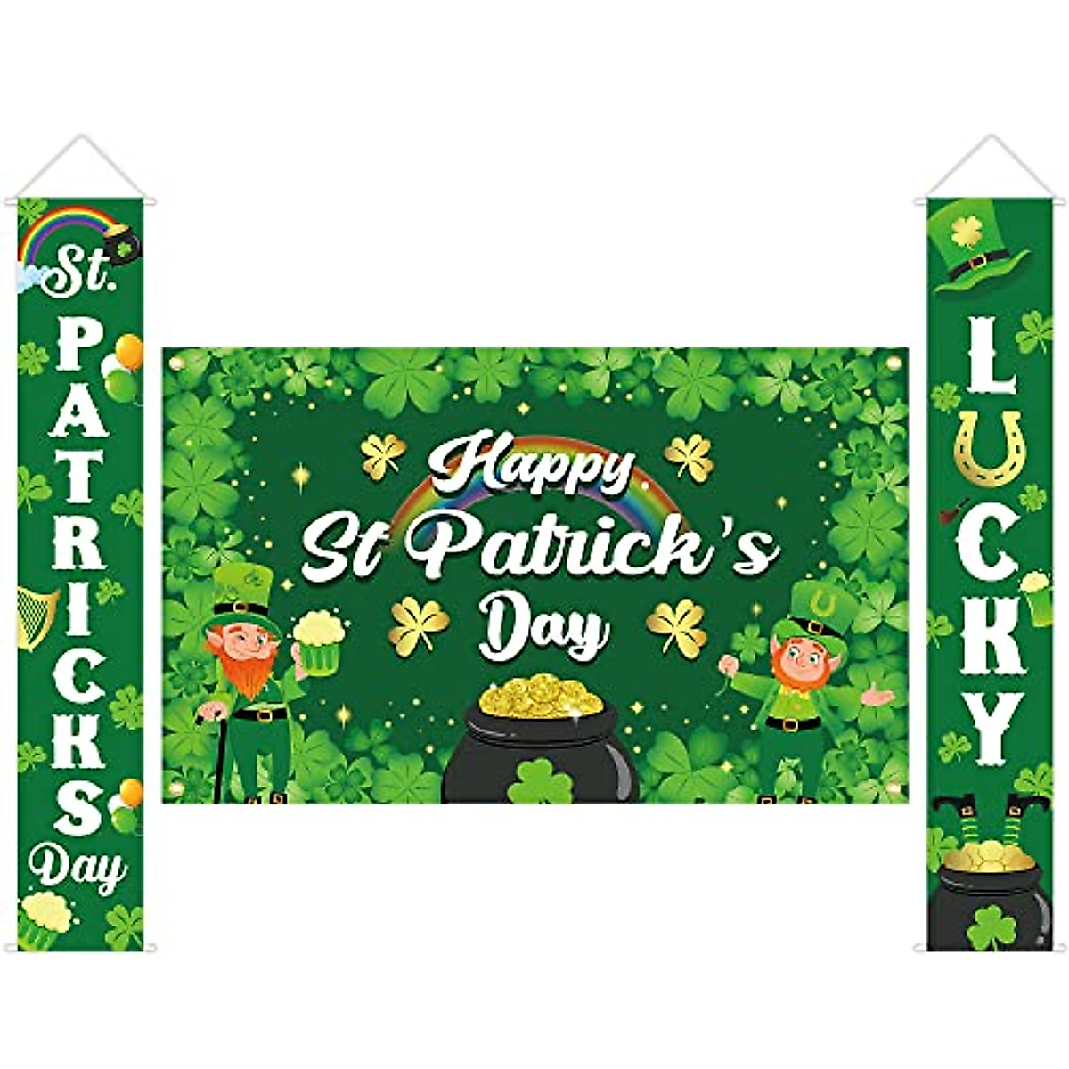 St Patricks Day Decorations, St. Patrick's Day Porch Sign Welcome Banner, Large Lucky Shamrock Clover Photography Backdrop Decor, St Patricks Day Gift for Outdoor Garden Door Parade Party Supplies