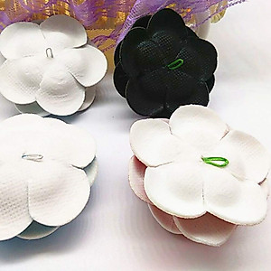 Faux Leather Rose Flower,Flower Embellishment Heads Cloth Camellia Flower Supplement,for Headband Garment Shoes Hat Bag Decoration(Black&White)