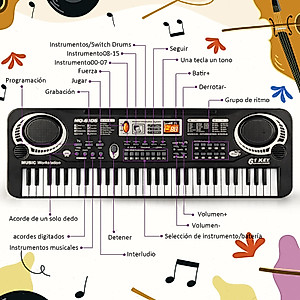 Simhoa 61-Key Digital Piano Keyboard with Microphone USB Rechargable for Bar Stage