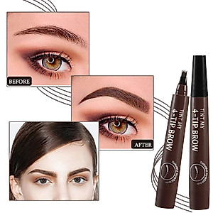 QUEMISS Eyebrow Pen Microblading 4 Fork Tip Eyebrow Pencil Creates Lasting MakeUp Professional Natural Brow Pen Cover Sparse Areas Daily Waterproof 3D Brow Pencil (04#Gray Brown)