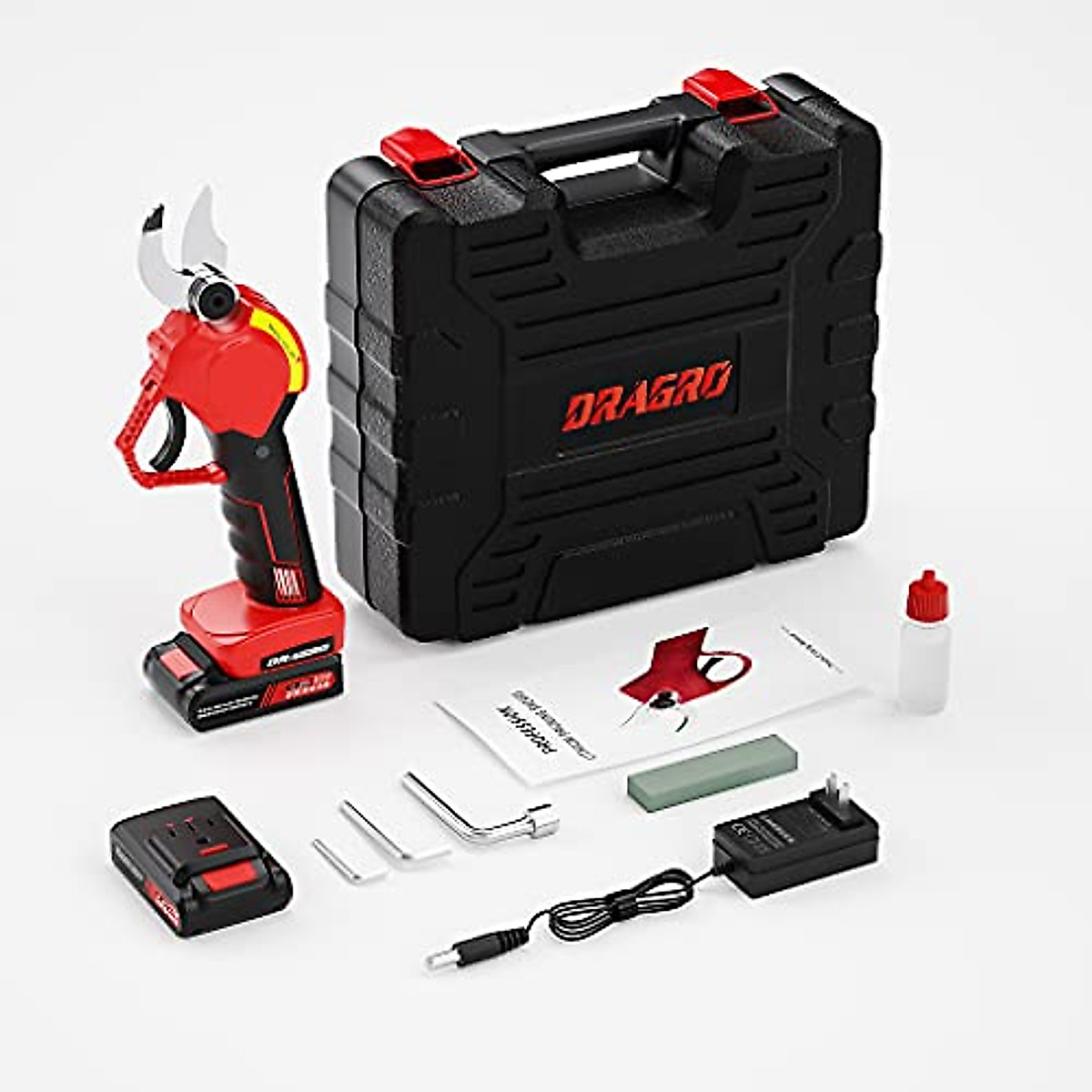 Dragro Electric Pruning Shears Professional Cordless Electric Pruning Battery Powered, Tree Branch Pruner with 2 PCS Rechargeable 2 Ah Lithium Battery - 30mm (1.2inch) Cutting Diameter