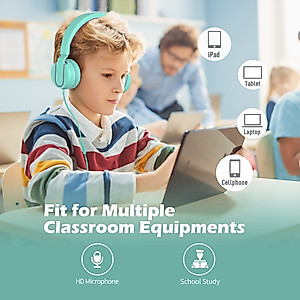 AILIHEN I35 Kids Headphones Wired with Microphone Volume Limited 93dB Children Girls Boys Teen Lightweight Foldable Headset for School Online Course Chromebook Cellphones Tablets (Green Purple)