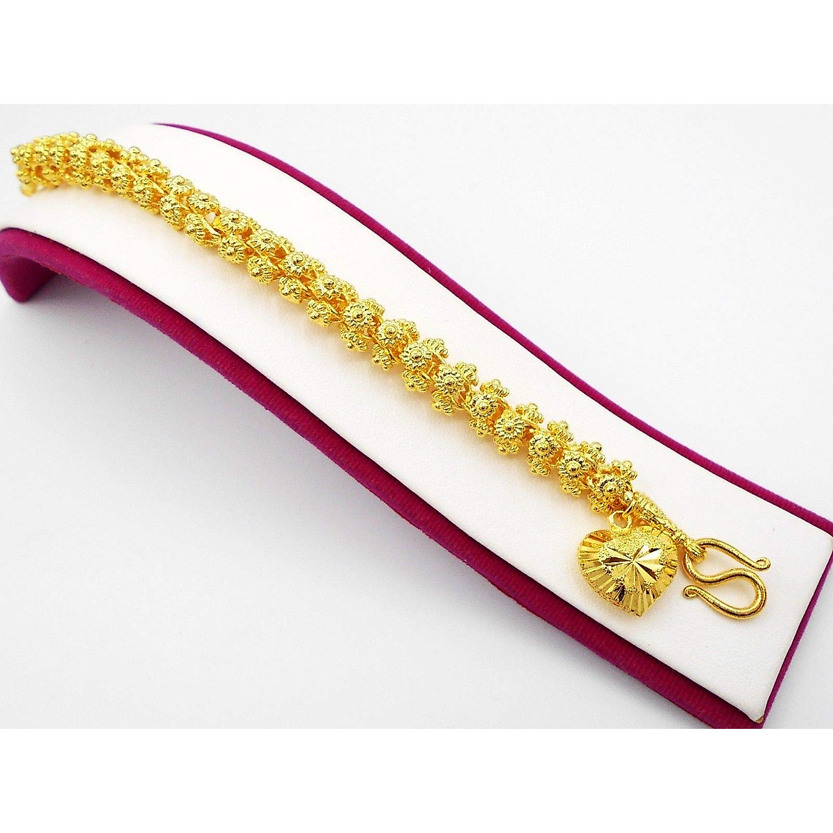 Heart Pikun Flower Lai Thai Gold Plated Bangle 22k 24k Thai Baht Yellow Gold Filled Bracelet Jewelry Women