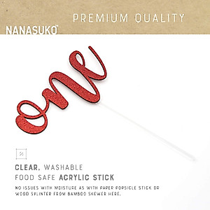 NANASUKO 1st Birthday Cake Topper - one - Double Sided Red Glitter - Premium Quality Made in USA