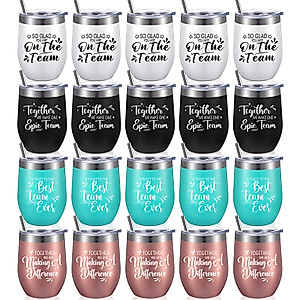 Employee Appreciation Gifts Wine Tumbler Team Gifts for Employee Thank You Gift for Coworker Women Men, 12 oz Wine Tumbler Insulated Stainless Steel Tumbler with Lid and Straw (Charming Style, 20 Pcs)