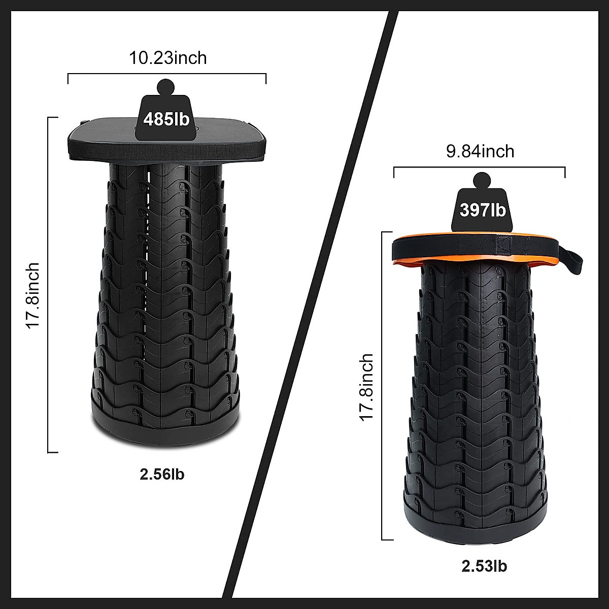 Deer's Life Portable Folding Stool, Upgrade Square Collapsible Stools for Adults Heavy Duty 485lbs Yet Small Lightweight Telescoping Retractable Camping Stools for Fishing Travel Outdoor Indoor