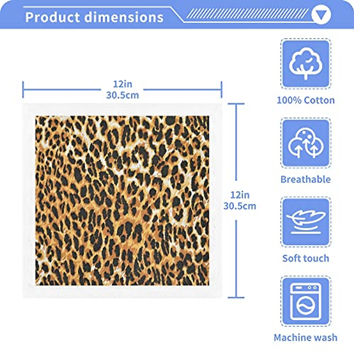 Blueangle 4 Pack Vintage Leopard Print Washcloths – Soft Face Towels, Gym Towels, Hotel and Spa Quality, Reusable Fingertip Towels（963）