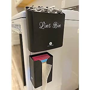A.J.A. & MORE Lint Holder Bin and Dryer Sheet Dispenser Magnetic for Laundry Room Organization (Matte Black)
