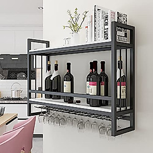 Nordic Iron Wine Rack Wall Hanging Racks,Wall Decoration Metal Wine Bottle Storage Shelf ，Creative Hanging Cup Rack Display Rack with White Wooden Board (Size : 60x20x61cm)