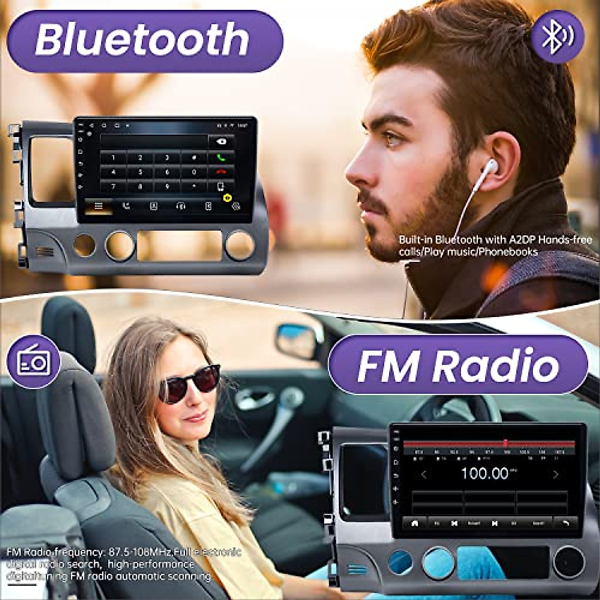 Fortdows Car Stereo Radio for Honda Civic 2006-2011, for Wireless Carplay/Android Auto 10" IPS Touch Screen Car Stereo Radio with Bluetooth Wi-Fi GPS Backup Camera, 4G RAM 64G ROM