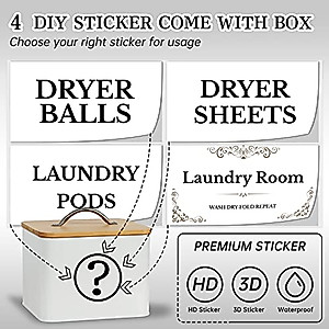 ZOES HOMEWARE Farmhouse Laundry Room Organization & Storage | Dryer Sheet,Dryer Ball,Laundry Pods Container & Holder with Bamboo Lid | Laundry Room Essential Accessories | Minimalist Boho Themed Decor