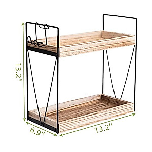 Bathroom Counter Shelf Organzier Vanity Organziers and Storage,2 Tier Bathroom Organizer Countertop Vanity Rack Orgnizer Trays for Bathroom, Cosmetic Holder Wood Shelf for Sink Kitchen Spice Rack