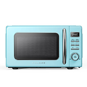 Galanz GLR31TBEER Retro Compact Refrigerator, 3.1 Cu FT, Blue & GLCMKZ07BER07 Retro Countertop Microwave Oven with Auto Cook & Reheat, Defrost, Quick Start Functions, 7 cu ft, Blue
