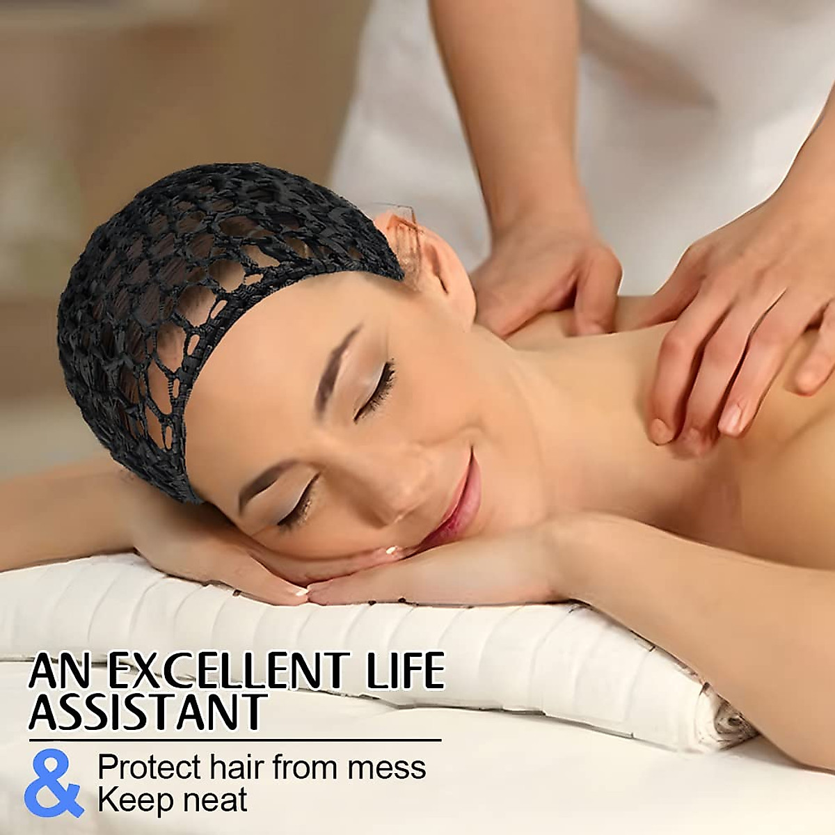 MODSIGHT Mesh Hair Net for Women Sleeping, 4 Pcs Rayon Snood Crocheted Cover Ornament for Sleeping, Black Crochet Hair Net for Women Sleep Cap (Black)