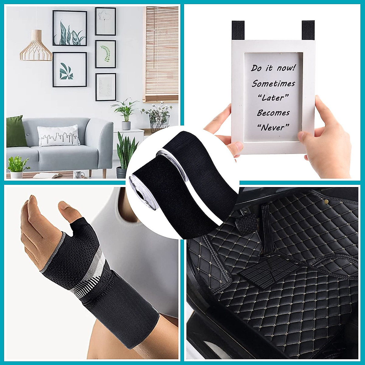 Nurkul 4 Inch x 18 Feet Black Hook and Loop Tape with Adhesive, Nylon Heavy Duty Hook and Loop Tape Strips, Non Slip Rug Grippers, Wall Adhesive Strips, Keep Couch Cushions from Sliding - Black