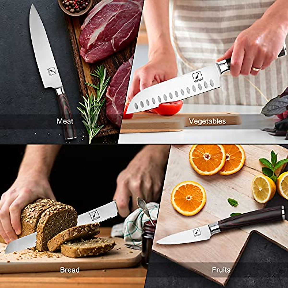 Knife Set, imarku 16-Piece Premium Kitchen Knife Set, Ultra Sharp Japanese Stainless Steel Knife Set with Block and Knife Sharpener, All-in-one Practical Knives Set for Kitchen, Father Day Gifts