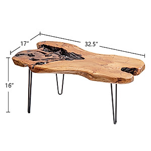 WELLAND Live Edge Cedar Wood Coffee Table Metal Hairpin Legs for Living Room
