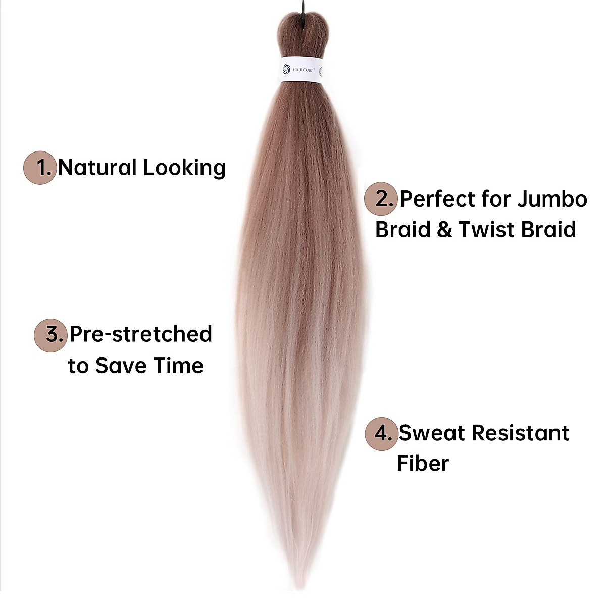 Pre-Stretched Braiding Hair Extensions 26 Inch 6 packs Ombre Braiding Hair Hot Water Setting Professional Soft Yaki Synthetic Crochet Braids（Ombre Brown）