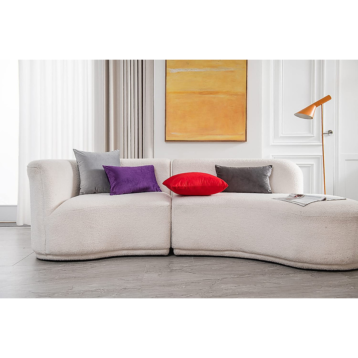 DEZENE Decorative Pillow Cases 20x20 Light-Grey: 2 Pack Cozy Soft Velvet Square Throw Pillow Covers for Farmhouse Home Decor