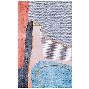 SAFAVIEH Tacoma Collection Area Rug - 8' x 10', Beige & Blue, Mid-Century Modern Design, Non-Shedding & Easy Care, Machine Washable Ideal for High Traffic Areas in Living Room, Bedroom (TAC834B)