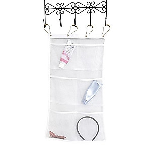 Mayin Quick Dry Hanging Caddy and Bath Organizer with 6-Pocket, Hang on Shower Curtain, Shower Organizer, Mesh Shower Caddy, Bathroom Accessories, Save Space in Small Bathroom Tub with 4 Rings