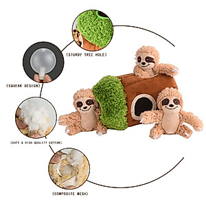 okegztoa Interactive Squeaky Dog Toys Plush Sloth Dog Toy, Stuffing Woodland Friends Burrow, Squeaky Plush Dog Toy for Small Medium Large Dogs (Small)