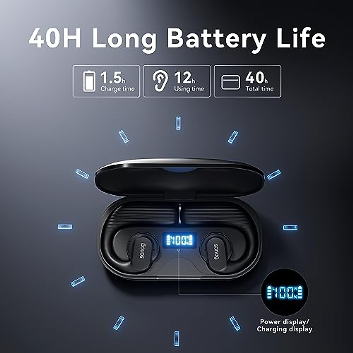 Sanag Open Ear Headphones Wireless Bluetooth 5.3 with Charging Case 56H Playtime,Touch Control Air Conduction Open Ear Earbuds with Earhooks Workout Headphones for Men Women Running,Sports,Driving